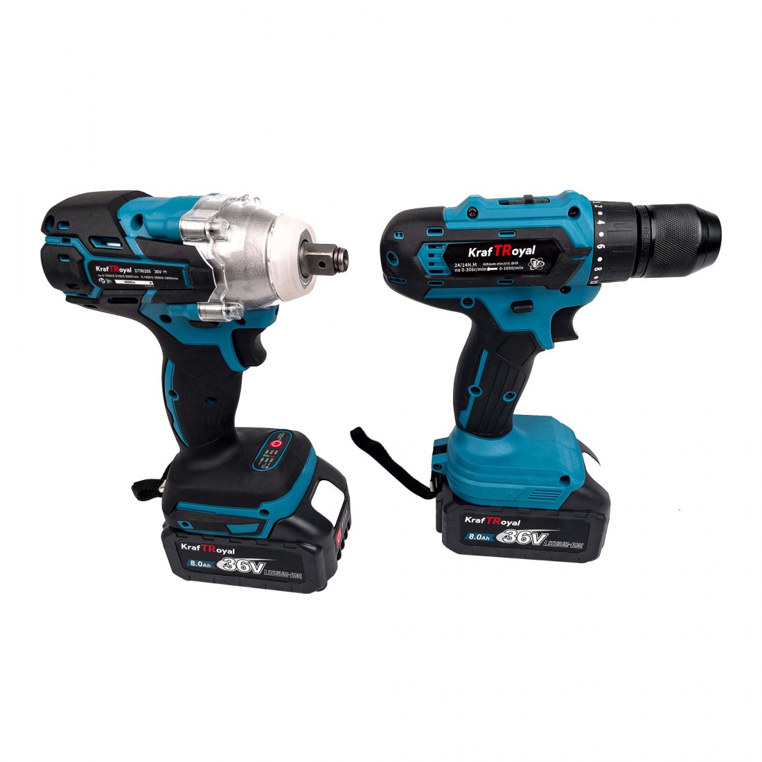 Trusa KraftRoyal, 3 Acumulatori, 36V, 8 Ah, Polizor Unghiular + Impact + Bormasina + Mini Drujba ...